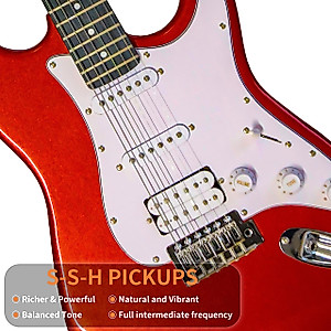 LUCKWBQ 39in Full Size Electric Guitar Beginners Kit,Electric Guitar Starter Kit，Red w/Aceesccories, Bag, Picks, Strap, 6 Strings, Tremolo Arm - Guitarra Electrica for Starters, Adults, Kids, Travel