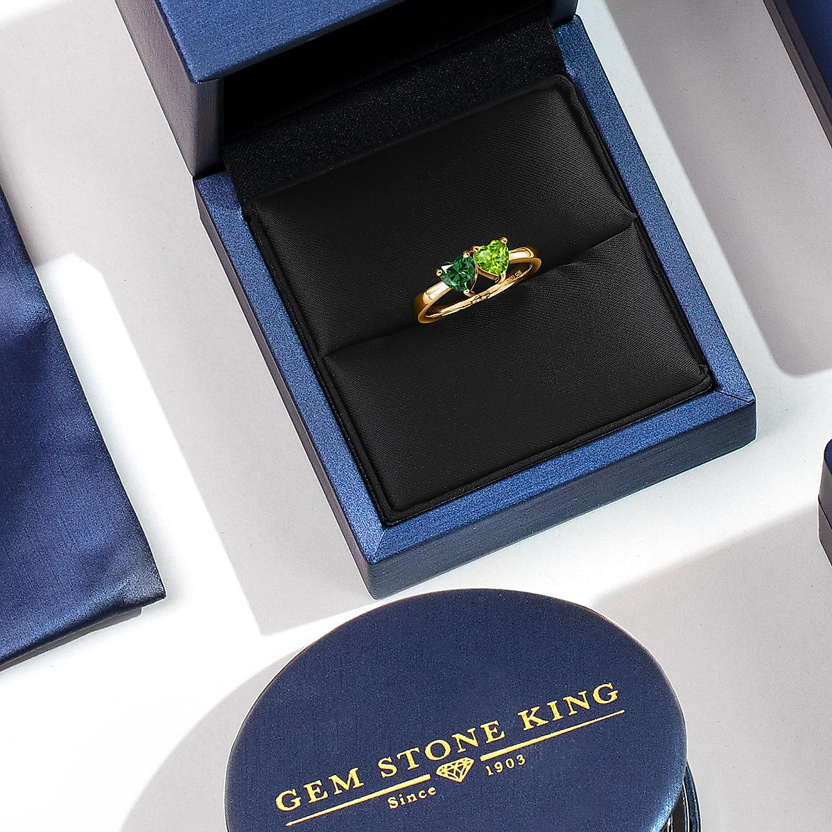 Gem Stone King 18K Yellow Gold Plated Silver Green Simulated Emerald and Green Peridot Ring For Women (1.00 Cttw, Available In Size 5, 6, 7, 8, 9)