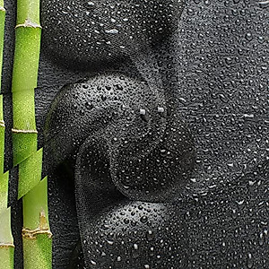 Black Zen Basalt Stones with Dew Green Bamboo on Dark Round Table Cloth, Circle Table Linen White Lace Dinner Tablecloth Mat, Desk Cloth Cover for Home Party Wedding 60 Inches