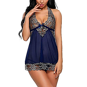 Avidlove Lingerie for Women Sexy Naughty Babydoll Lingerie Plus Size Sleepwear, Navy Blue XXL