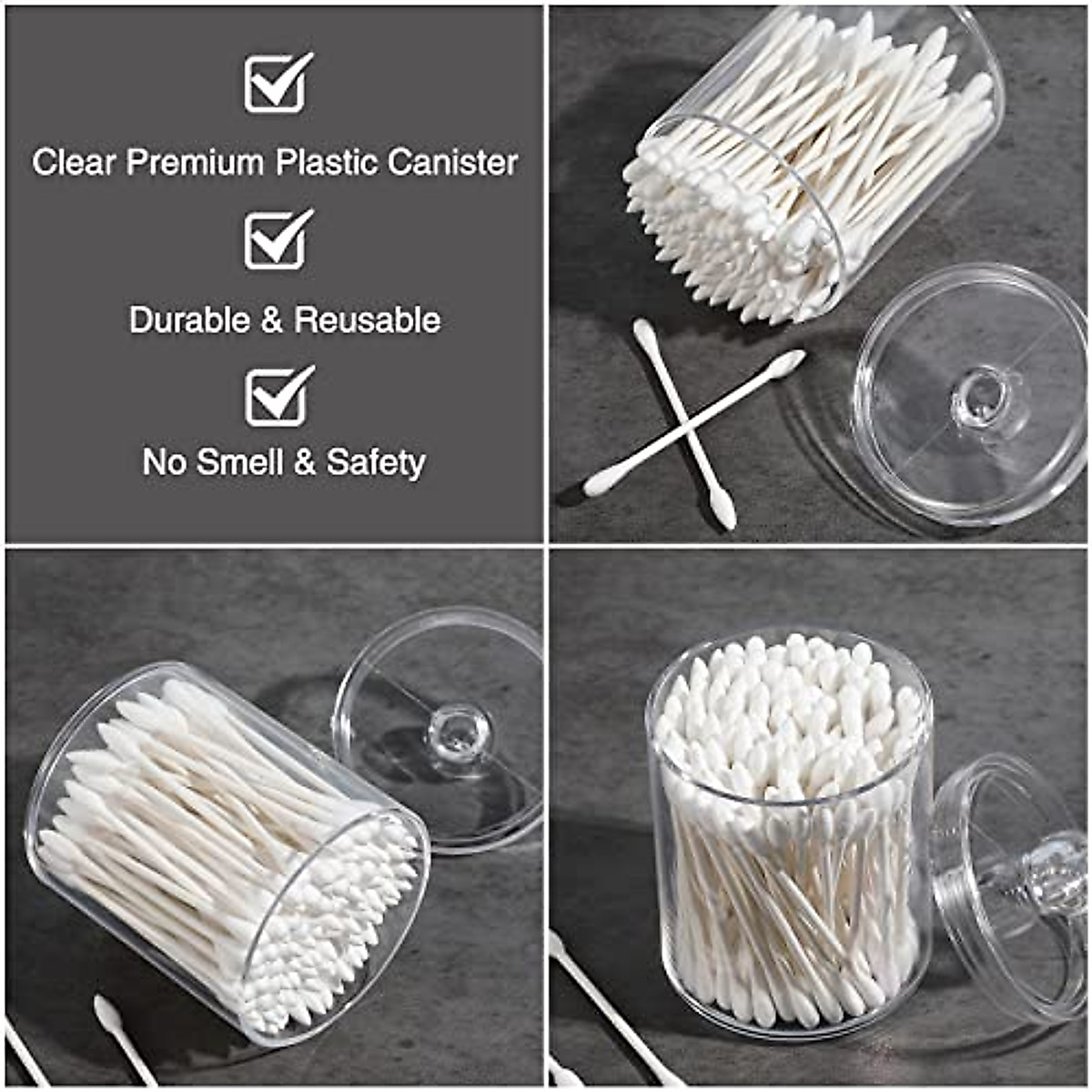 12 Pcs Swab Holder Dispenser Clear Bathroom Jars with Lids Bathroom Organizer Countertop Acrylic Bathroom Canister for Swab, Vanity Makeup Accessories