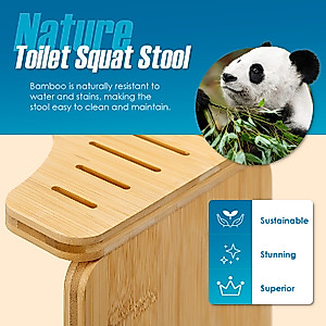 Toilet Stool for Adult and Kids, 8 Inches Toilet Squat Stool for Bathroom Foldable Bamboo Toilet Foot Potty Poop Stool with Non-Slip Pads - Improved Bowel Movement (Natural Color)