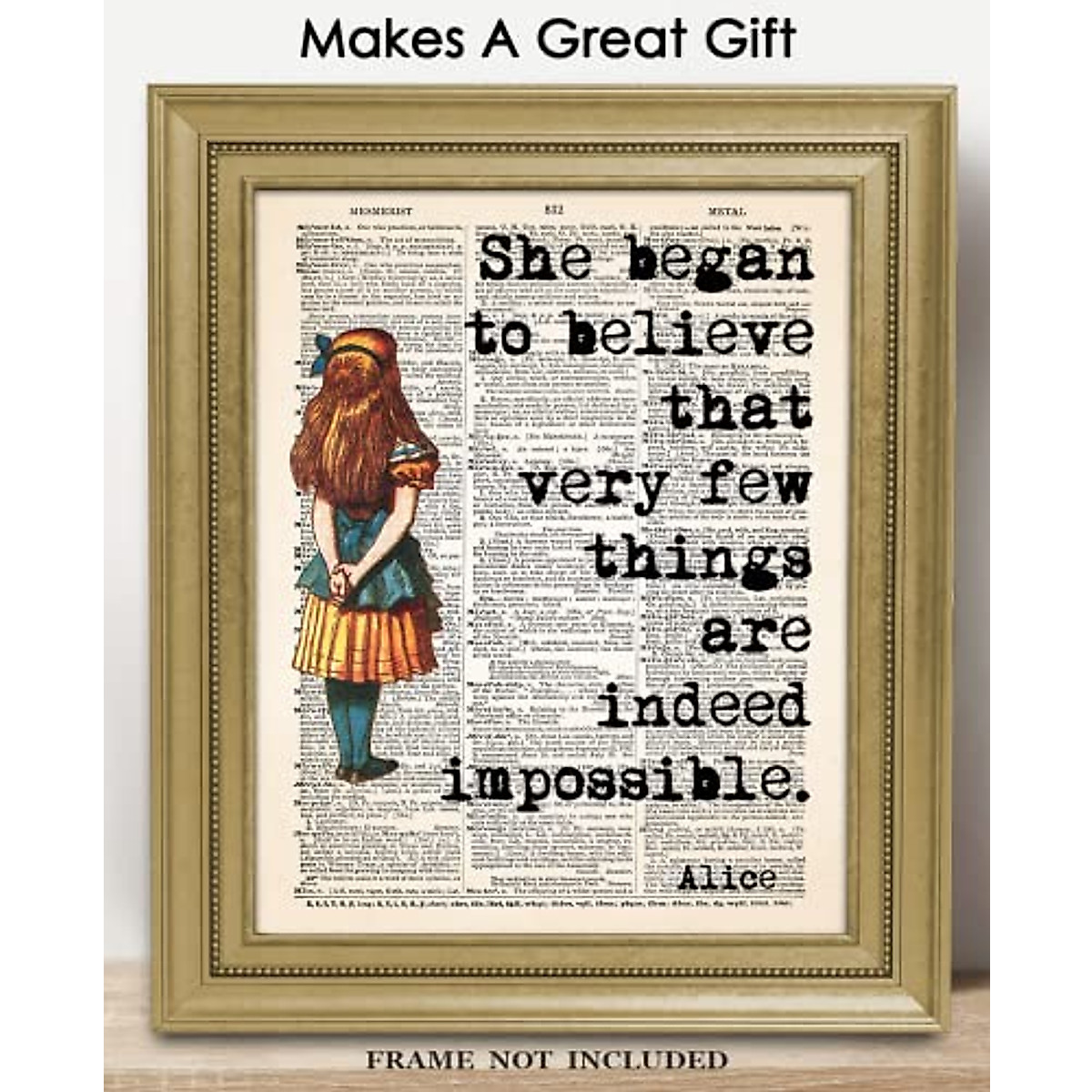 Motivational Wall Art Office Decor for Men & Women: "She Began To Believe" Alice in Wonderland 8x10 Inspirational, Motivational Poster & Positive Affirmations Wall Decor