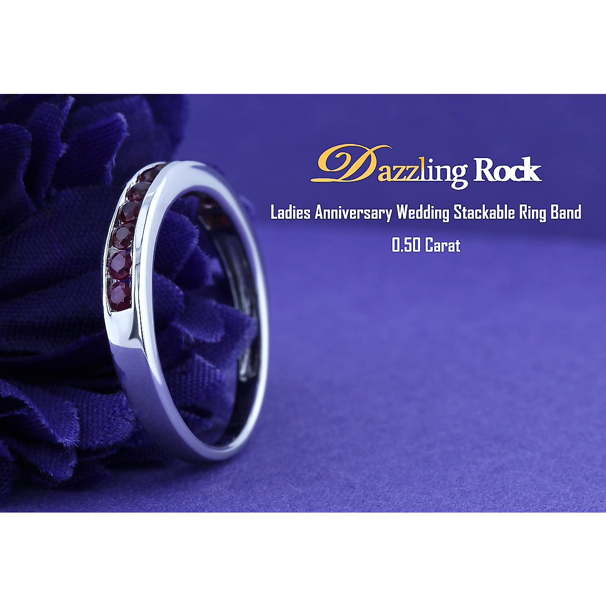 Dazzlingrock Collection 0.50 Carat (Ctw) 10k Round Red Ruby Women Anniversary Wedding Stackable Ring Band 1/2 CT, White Gold, Size 6