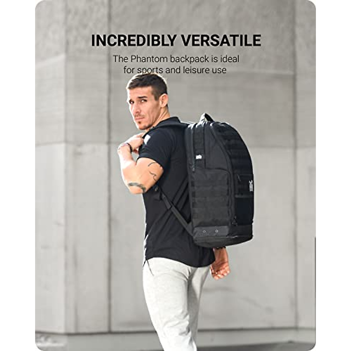 Phantom Athletics Gym Backpack - Sports MMA Boxing BJJ - Men Bag Tactical Black