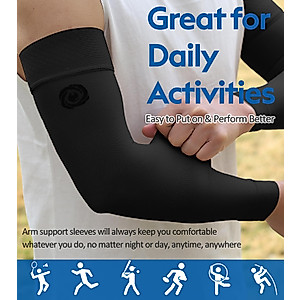 NURCOM® Medical Compression Arm Sleeve for Men Women, 2 Pack, 20-30mmHg with Silicone Band for Lymphedema, Lipedema, Pain Relief, Edema, Swelling, Post Surgery Recovery, Black M