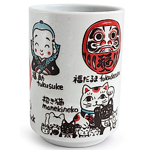 Mino ware Japanese Ceramics Sushi Yunomi Chawan Tea Cup Lots of Luck Daruma Manekineko made in Japan (Japan Import) YAY033