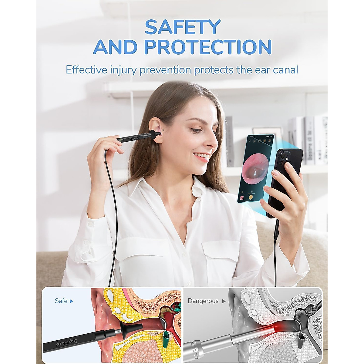 ScopeAround Otoscope Ear Camera, Ear Wax Removal Tool 1080p FHD Video Otoscope, 3.9mm Ear Wax Removal Camera with 6 LED Lights Visual Ear Scope, Compatible with iPhone15 & Android