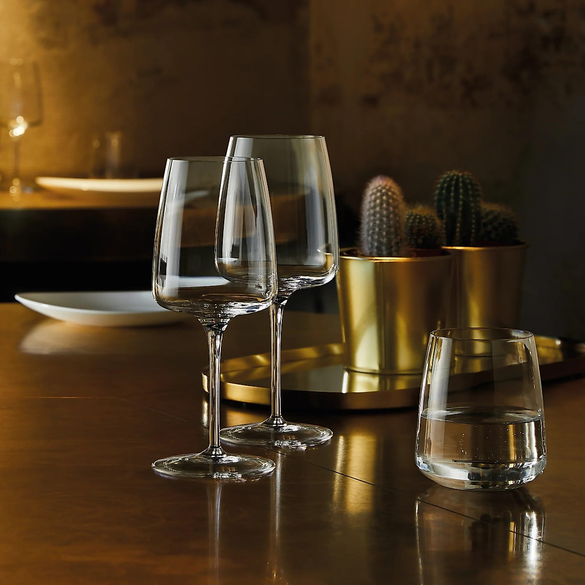 Bormioli Rocco Planeo Set Of 4, Stemless Wine Glasses, And DOF Drinking Glass, 12.25 Oz, Clear Crystal Star Glass, Dishwasher Safe, Made In Italy.