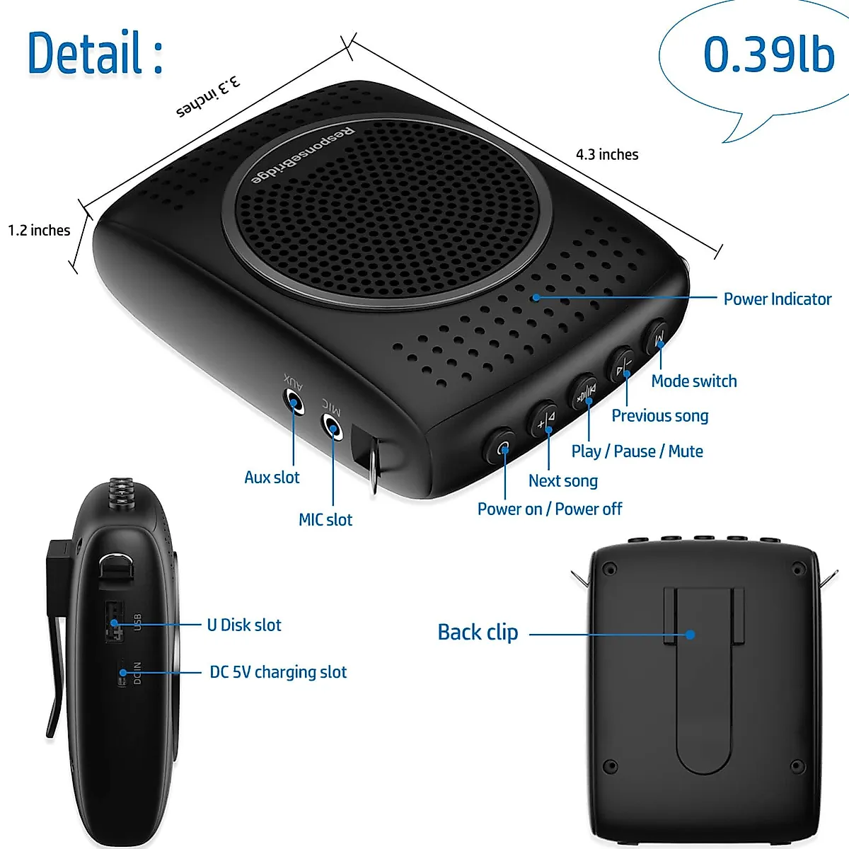 Voice Amplifier for Teachers Personal Wired Microphone Headset - Loudly Rechargeable Portable Microphone with Speaker, 2000mAh Small Pa System with Headset Microphone Classroom ect S309