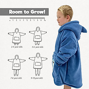 Wearable Blanket Kids 3-10yr, Fun Animal Kids Blanket Hoodie, Kids Comfy Hoodie Blanket, Kids Hooded Blanket Girl Boy Toddler (Blue Shark Hoodie)