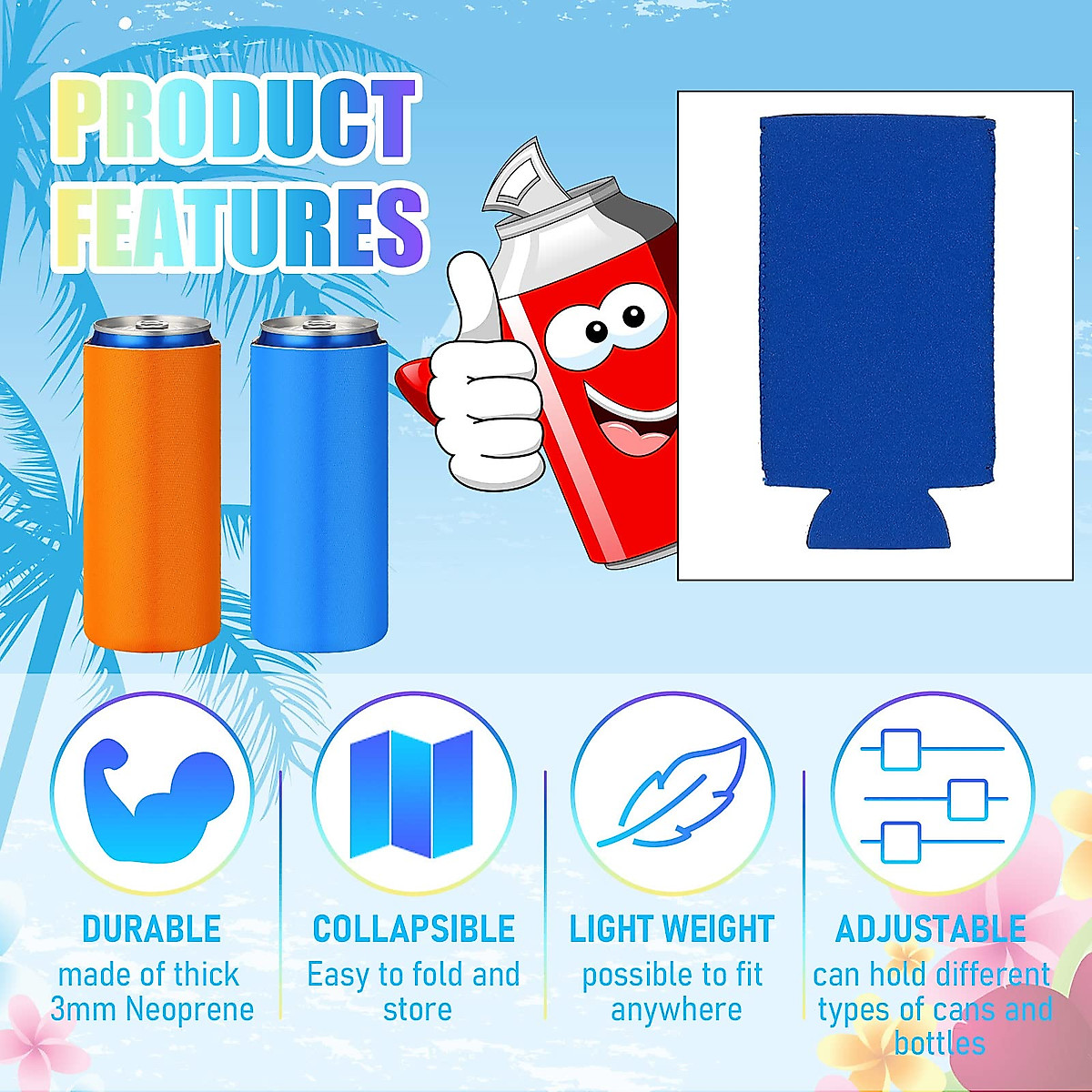 150 Pack Slim Can Cooler Sleeves Blank Reusable Neoprene Insulated Beer Sleeve for Can Cooler Sleeves DIY Sublimation Cover Coolies for Soda Drink Water Bottles Birthday Wedding Party (Blank Style)