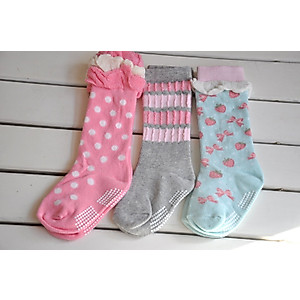 QandSweet 6 Pairs Baby Girl Knee-High Socks Toddler Princess Cute Non-skid Socks 8-36M (6 Colors)