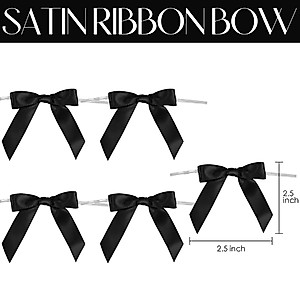 AIMUDI Black Bows for Gift Wrapping 2.5" Premade Black Twist Tie Bows for Crafts Pre-Tied Black Satin Ribbon Bows Small Gift Bows for Treat Bags Party Favors Wedding Decorations - 50 Counts