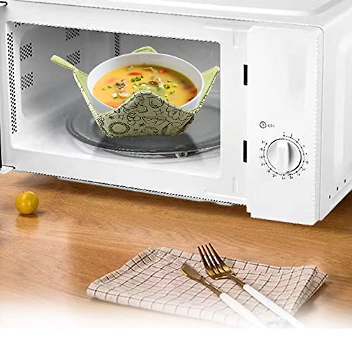 Mepple Microwave Bowl Cozy, Hot Soup Bowl Holders, Multipurpose Potholders for Hot & Cold Foods, Bowl-shaped Containers, Essential Kitchen Utensils Gadgets, Set of 2, Red and Green