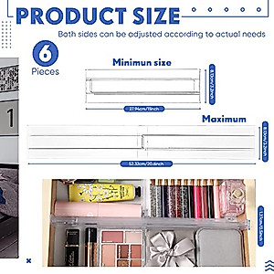 6 Pack Adjustable Drawer Dividers Organizers 3.2" High Expandable 11-20.6" Kitchen Organizer Dresser Drawer Organizer Clear Plastic Drawers Separators for Clothing Kitchen Utensils and Office Storage