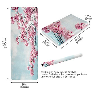 Qilmy Beautiful Cherry Blossoms Yoga mat,Best No-Slip Hot Yoga Mat, No-Toxic,TPE Yoga mat,Ideas for Exercise,Yoga and Pilates(71”x26”X 1mm)