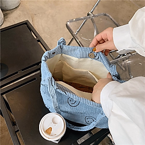 JARKJARD Corduroy Tote Bag Aesthetic Cute Tote Bags Large School Shoulder Bags for Teen Girls Trendy Stuff(Blue)