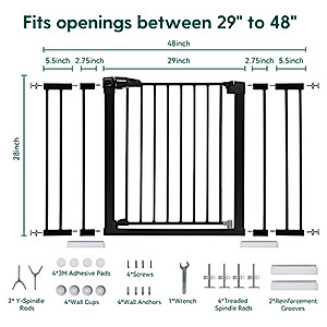Mom's Choice Award Winner-BABELIO Metal Baby Gate, 29-48'' Extra Wide Pet Gate, Walk Thru Child Safety Gate with Door, Pressure Mounted Dog Gate for Doorways & Stairs, with Y Spindle Rods,Black