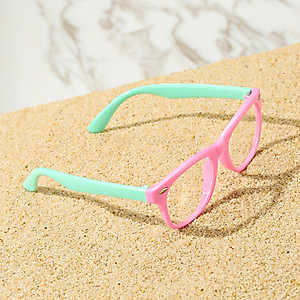 Pro Acme TPEE Rubber Flexible Kids Nerd Glasses Clear Lens Geek Fake for Costume (Age 3-10) (Pink/Green)