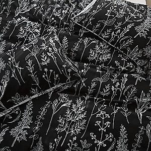 Floral Queen Duvet Cover, Microfiber 3 Pieces Floral Bedding Queen Set, 1 Duvet Cover +2 Pillowcases, Black and White Floral Duvet Cover Queen, with Zipper Closure, Durable, Easy Care (NO Comforter)