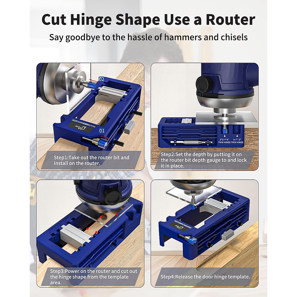 Door Hinge Jig, Door Hinge Router Template,Door Hinge Mortiser, Hinge Installation Kit Fits 3” to 5” Length and 1/4” or 5/8” Thickness Door Hinge, Blue