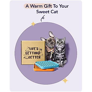 LE TAUCI PET Cat Slow Feeder, 5.5 Inch Lick Mat for Cats and Puppy,Anxiety Relief Licking Mat, Puzzle Feeder for Peanut Butter, Treats, Pet Enrichment Toys, Set of 2, Blue and Orange