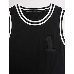 SOLY HUX Men's Letter Striped Sleeveless Round Neck Casual Summer Tank Top Shirts Black Letter L