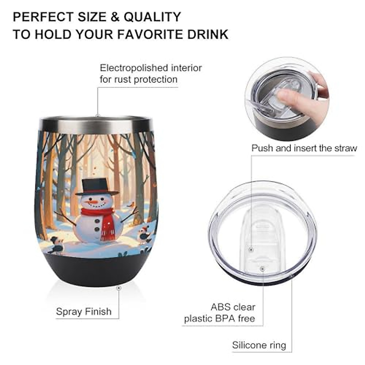 OPTKSNCU 304 Stainless Steel Insulated Cup with Lid, Snowman Christmas Print Durable, And Easy to Clean – Ideal for Home, Office, And Gift Giving
