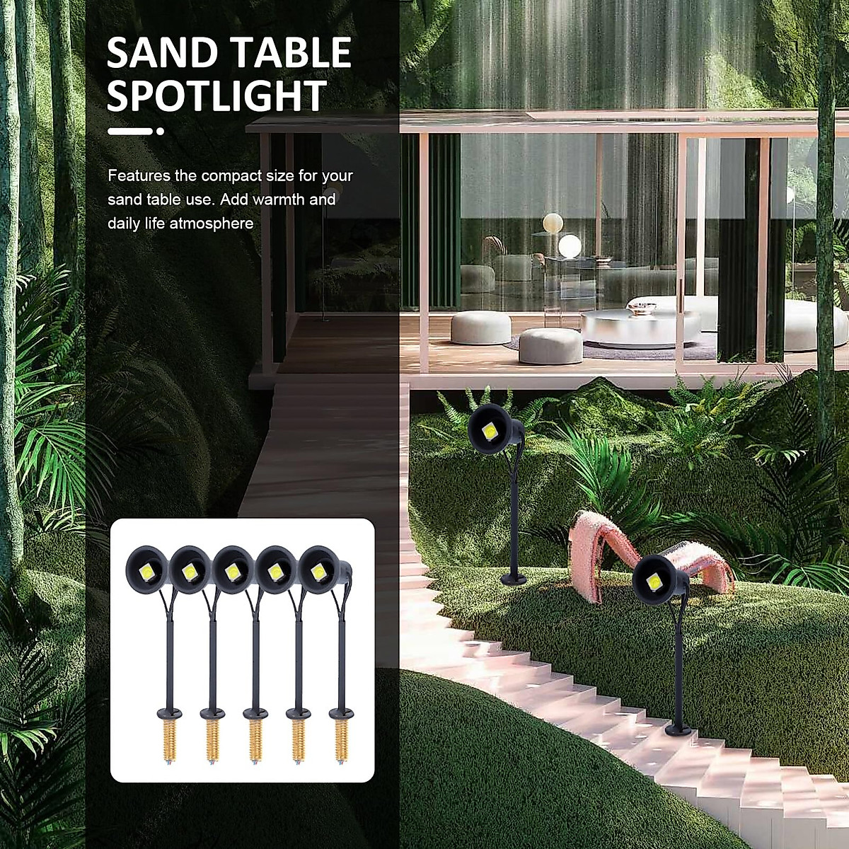 OSALADI 5Pcs Mini LED Landscape Lights,LED Landscape Lights, Low Voltage Outdoor Spotlight for Doll House Sand Table