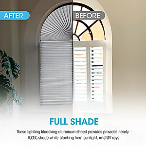 Arch Window Light Fully Blocking Pleated Shade Blinds for semi-Circle Arch Window Easy to Cut and Install, 72” x 36”, White,Pack of 2
