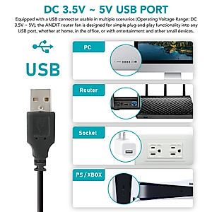 ANEXT Cooling Case Fan, USB Computer Fans, Cooling Fan for Receiver DVR Xbox TV Box Router 240mm x 120mm 5V USB Power