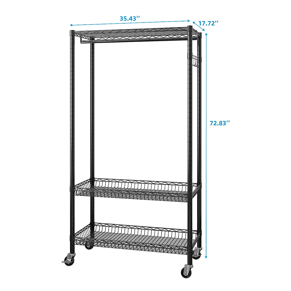 Heavy Duty Rolling Rack，Closet Organizer Metal Garment Rack Portable Clothes Hanger Home Shelf，Freestanding Closet Wardrobe (35.43x 17.72 x 72.83)