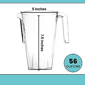 Plasticpro Clear Plastic Premium Water or Beverage Pitchers for Restuarants, Party's, or Schools 56 ounce Pack of 5