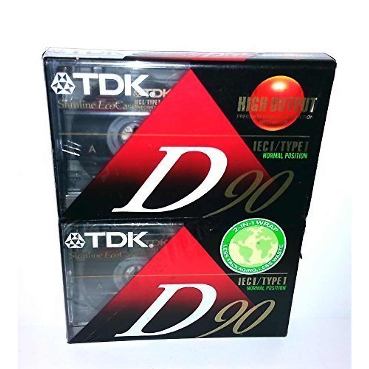 TDK Normal Bias D90 High Output Precision Rigid Construction Mechanism IEC I / Type I Normal Position - 2 Pack of Slimline EcoCase Audio Cassette Tapes