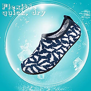 HIITAVE Baby Swim Water Shoes Non-Slip Quick Dry Barefoot Beach Aqua Pool Socks for Boys & Girls Kids Toddler Navy/Shark 3.5-4 M US Big Kid