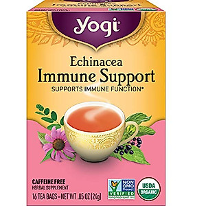 Yogi Tea - Echinacea Immune Support (6 Pack) - Supports Immune Function with Elderberry and Mullein - Caffeine Free - 96 Organic Herbal Tea Bags