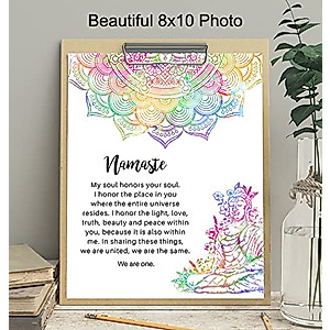 Buddhist Buddhism Art - Zen Namaste Wall Decor - 8x10 Poster Print for Yoga Room, Spa Decoration - Spiritual New Age Meditation Gift for Women - Buddha Statue, Mandala, Lotus Flower - Unframed