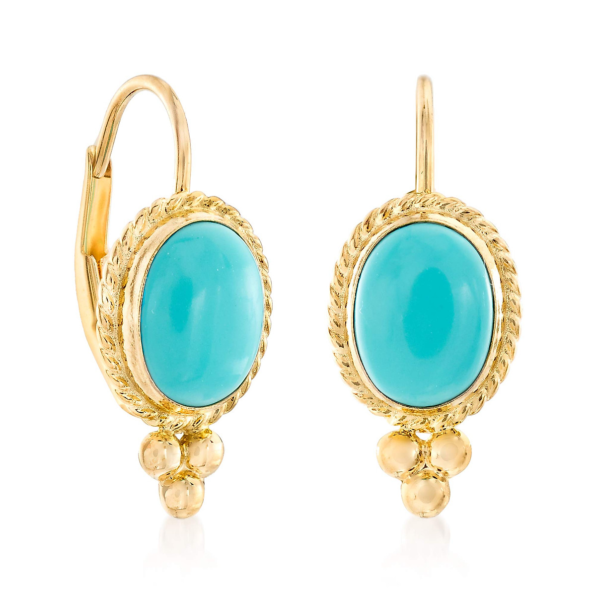Ross-Simons Turquoise Rope-Edge Earrings in 14kt Yellow Gold