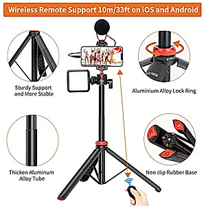 UURIG 52" Extendable Phone Tripod with Remote Selfie Stick 360° Ball Head Camera Tripod with 2 in 1 Phone Clip Cell Phone Stand for iPhone 14/13/12 Pro Max/Samsung/GoPro/Camera