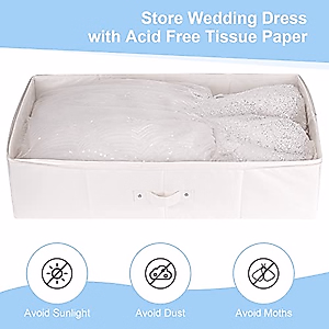 Wedding Dress Storage Box - Wedding Dress Preservation Box with 20 Sheets of Acid Free Tissue Paper for Storage Wedding Dress Storage Box Kit,Heirloom Wedding Gown Storage Box - Bride Musthaves(Beige)