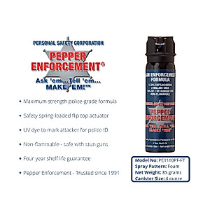 Pepper Enforcement 4-Pack PE1110PF-FT Foam Pepper Spray - 10% OC Maximum Strength Formula - Emergency Self Defense Personal Protection