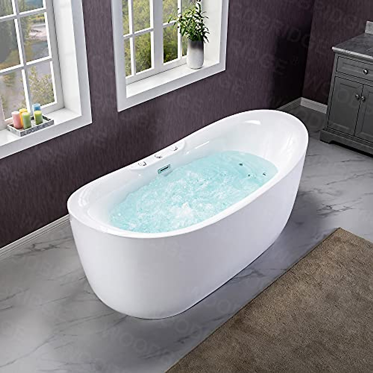 WOODBRIDGE 71" x 31 1/2" Whirlpool Water Jetted and Air Bubble Freestanding Bathtub , B0034
