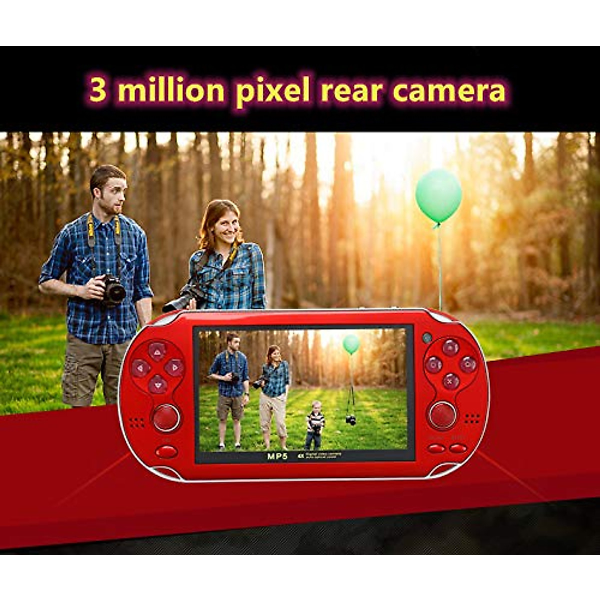 Handheld Portable Game Console，ANXTO Mini Retro Player Built-in Classic Games 4.3 Inch 8G Built-in Free 10000 Games+LCD Screen MP4 Function,Present for Kids and Adult red