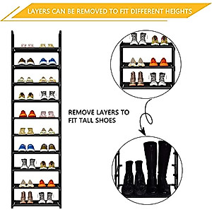 LINZINAR Shoe Rack Organizer 10 Tier Space Saving Shoe Shelf Storage Sturdy Metal Shoe Tower for Closet Entryway Bedroom, Black