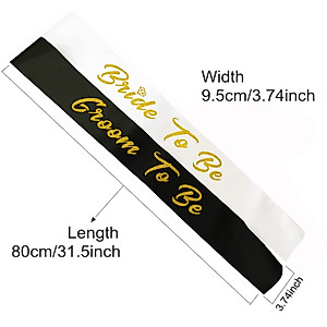 Bride and Groom to Be Sash Set, White and Black Satin Soft Sashes with Gold Glitter Letter for Bridal Shower Engagement Bachelorette Party Decorations Supplies