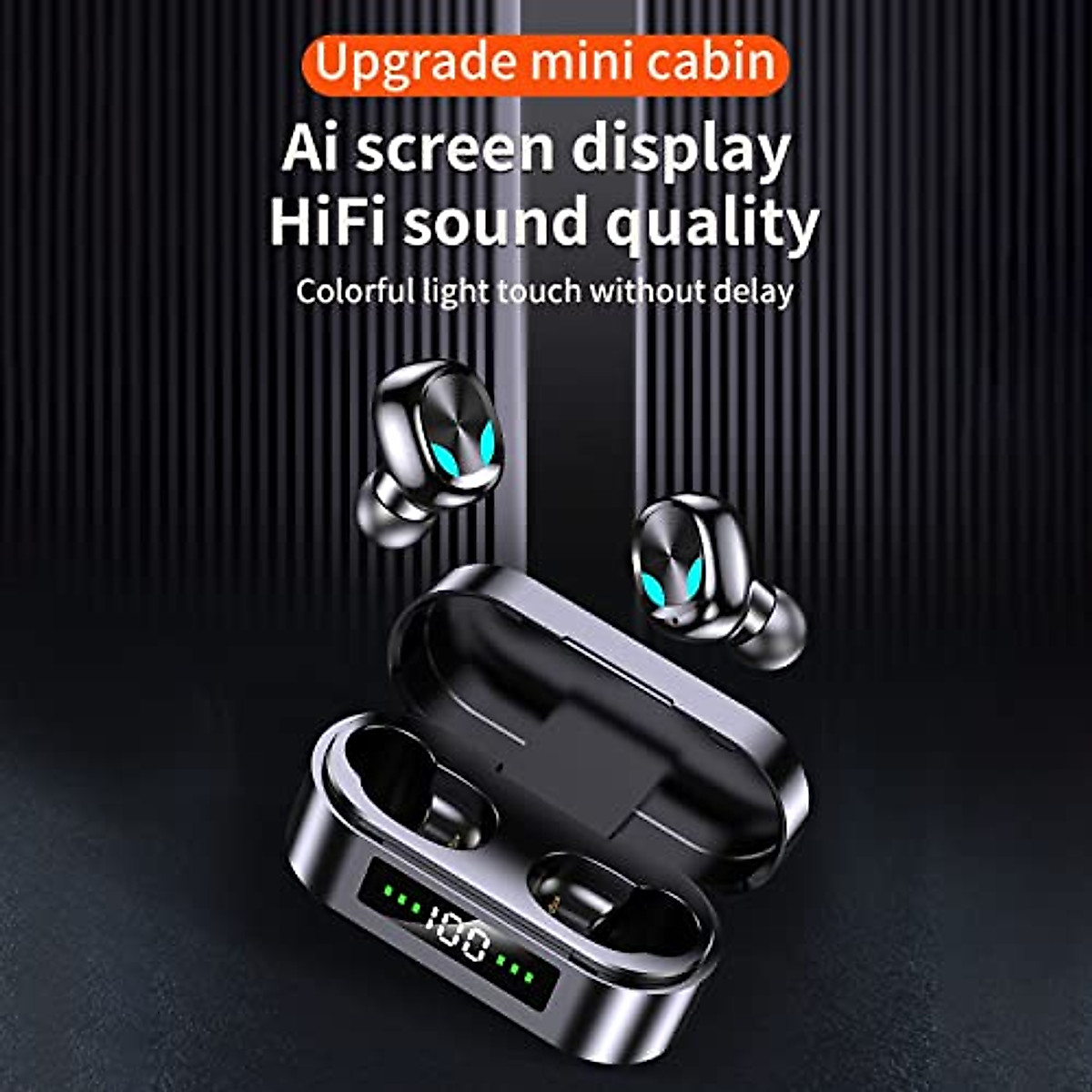 SSZMDLB Wireless Bluetooth Headphones HiFi Stereo Sound Touching Headset Sport Waterproof Earphones with Microphone LED Display with Mini Charging Bay