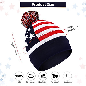 Tarpop 4 Pcs Winter Hat American Flag Pom Knit Beanie Fun USA Hat Warm Cuffed Beanie for Cold Days Men Women, Large(Delicate)