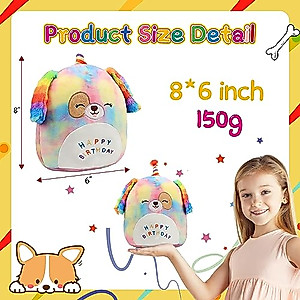 LSYEE 8’‘ Happy Birthday Dog Plush Rainbow Birthday Dog Plush Pillow Soft Puppy Plush Toy Cute Dog Stuffed Animal Home Room Decoration Birthday Gift for Kids Toddlers