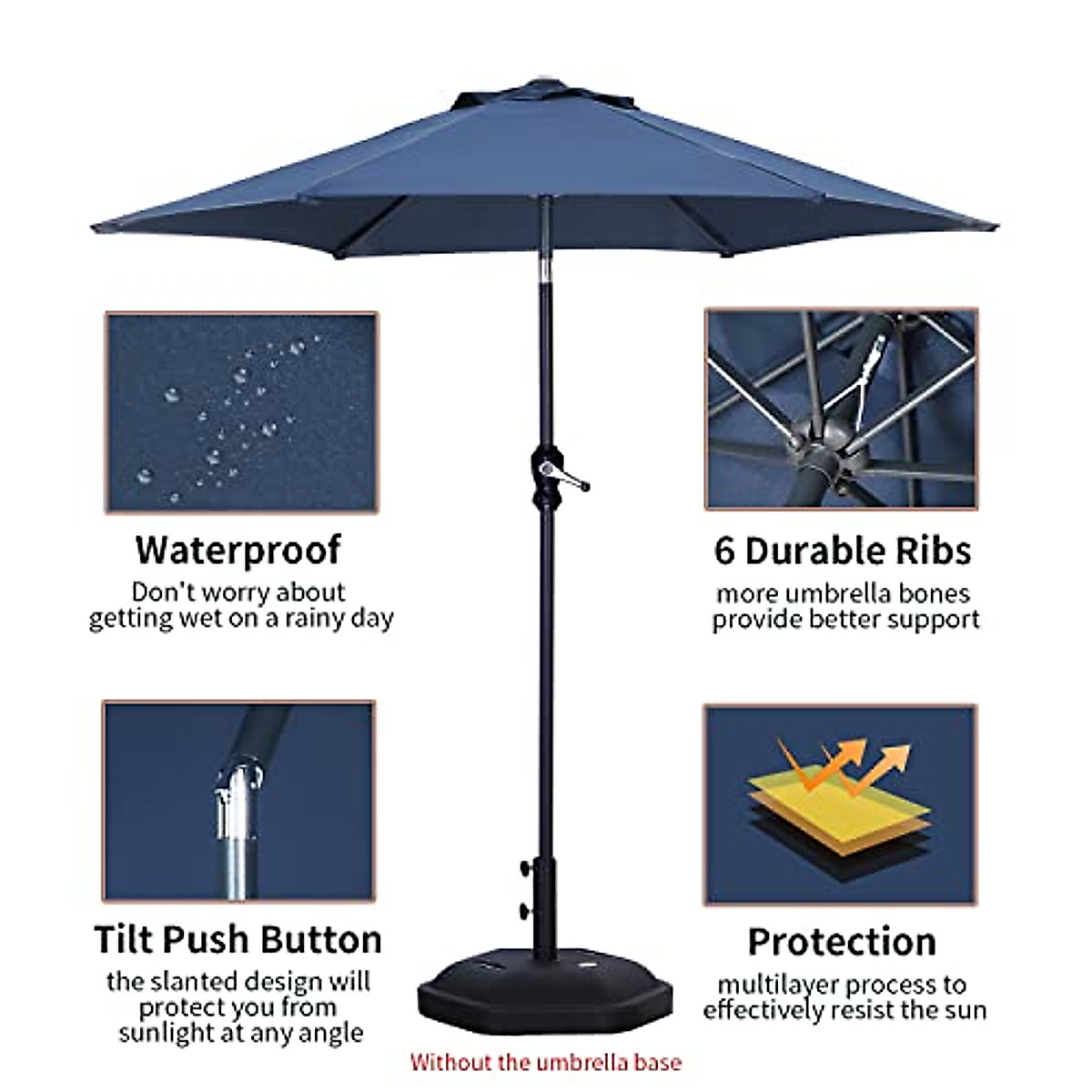 7.5FT Patio Umbrella Outdoor for Garden Umbrella with Push Button Tilt (Navy Blue)